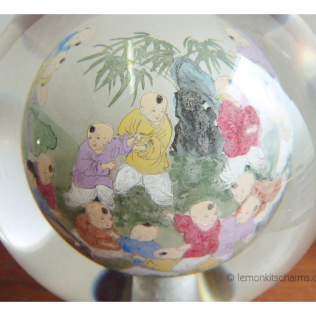 Vintage Chinese Inside Painted Crystal Glass Ball Globe, 100 Children ...