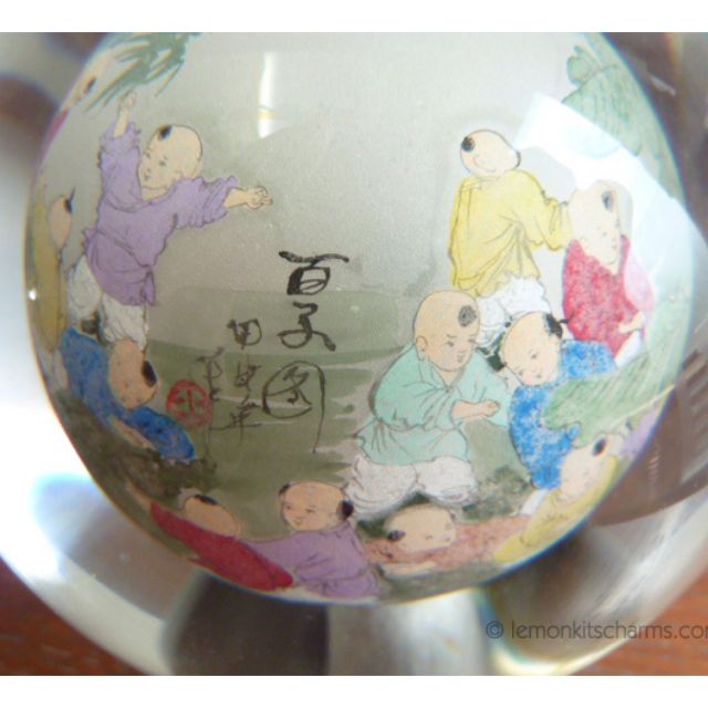 Vintage Chinese Inside Painted Crystal Glass Ball Globe, 100 Children ...