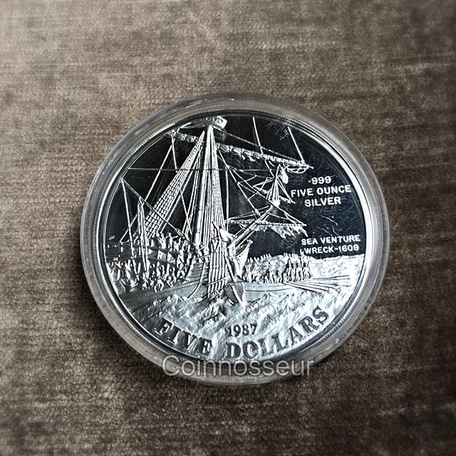Bermuda 1987 5 Oz Silver Proof Coin - Sea Venture Wreck with Box and ...