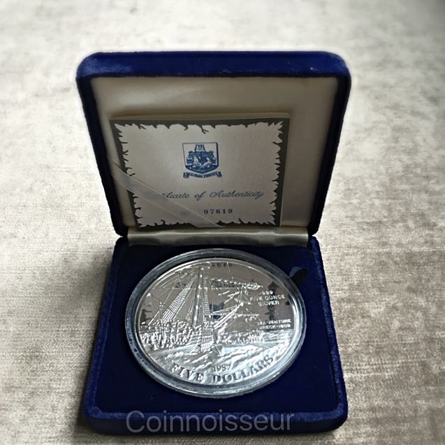 Bermuda 1987 5 Oz Silver Proof Coin - Sea Venture Wreck with Box and ...