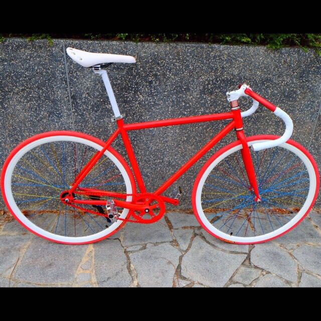 Crimson Red Fixie w Snowy White Rims, Men's Fashion, Footwear, Dress ...