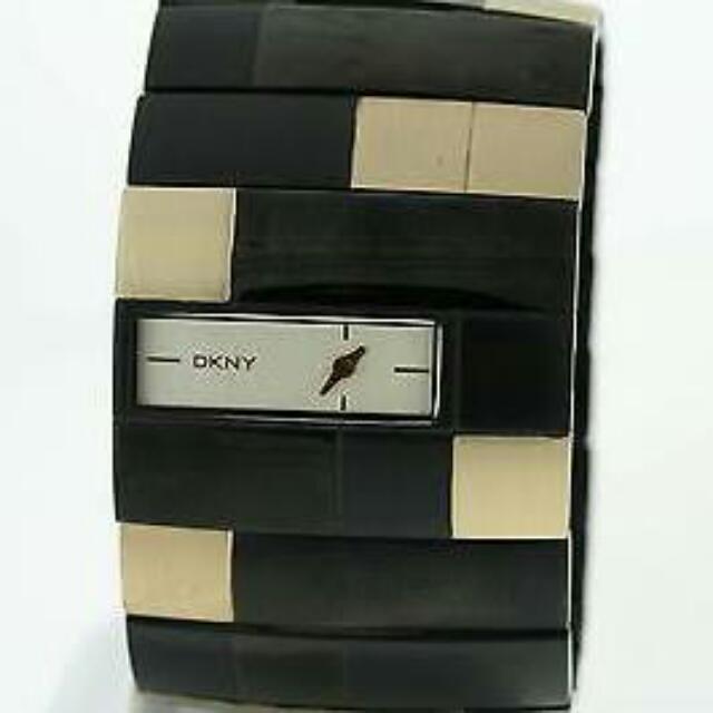 Ladies DKNY Ny-4378 Black & Gold Square Wide Bracelet Stainless Steel, Women's Fashion, Tops ...