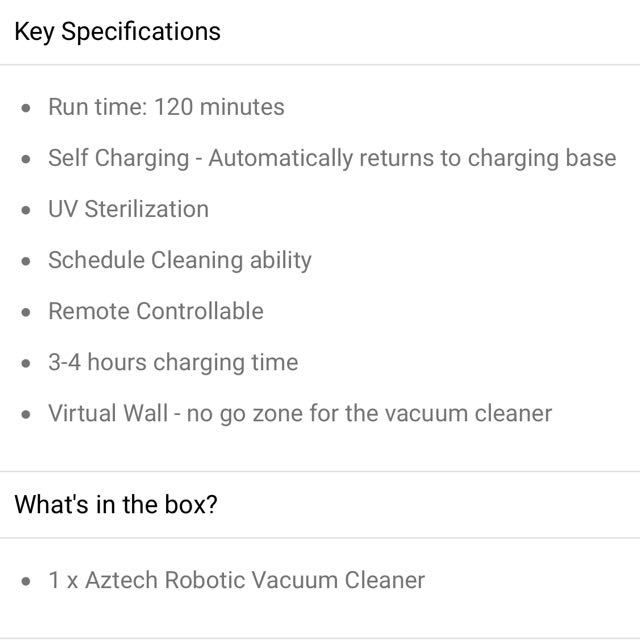 BNIB Aztec VC2000 Smart Robotic Vacuum Cleaner, Furniture & Home Living ...