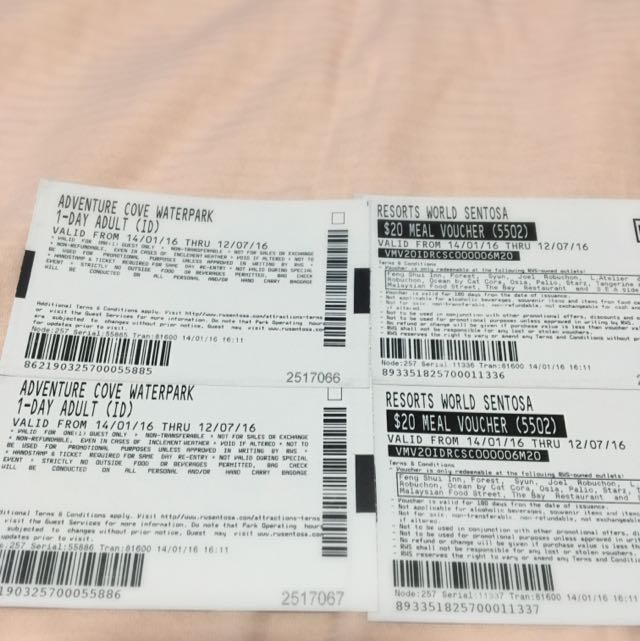 Adventure Cove 1-Day Adult Ticket / $20 RWS Meal Voucher, Tickets ...