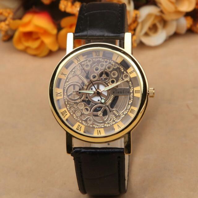Antique Skeleton Watches Silver Gold Roman Numerals Transparent Classic ...