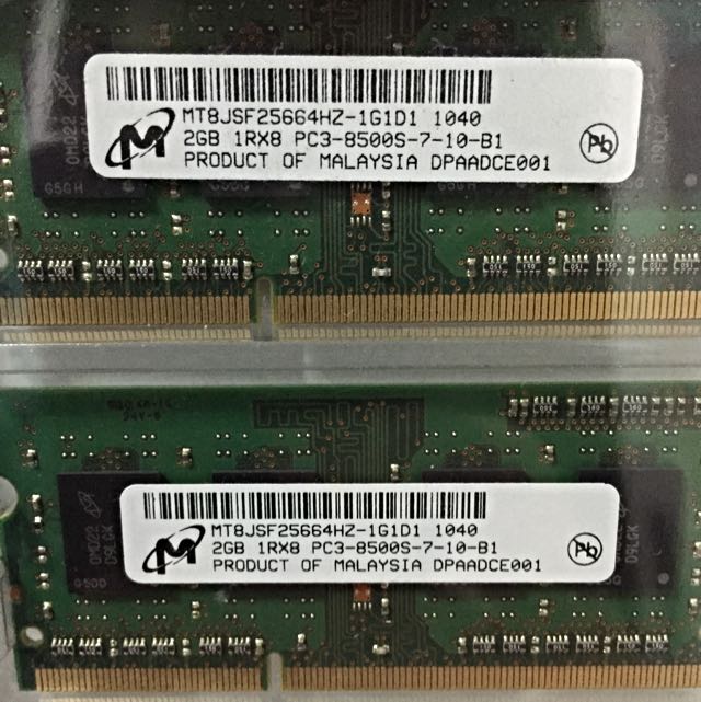 Micron 2gb x2 Laptop Ram ddr3 8500 1066 4gb, Everything Else on Carousell