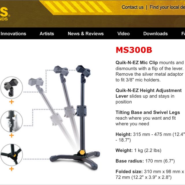 Hercules Mic Stand MS 300B, Hobbies & Toys, Music & Media, Music ...