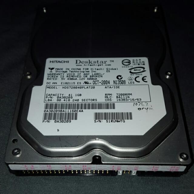 Hitachi Deskstar HDD ATA/IDE 41GB desktop 3.5 inch 7200rpm hard disk ...