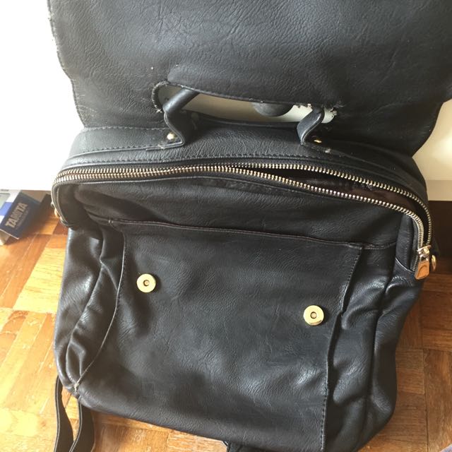 Square Black Leather Backpack, Women's Fashion, Bags & Wallets ...