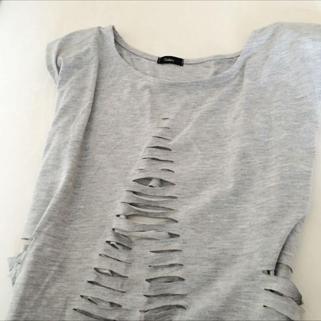 Grey Ripped Tank, Fesyen Wanita di Carousell