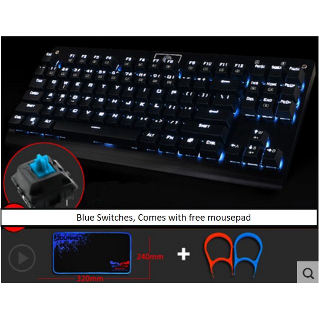 [Blue Switch] X-Falcon X-77 Series 87 Keys White Backlit RPG Mechanical ...