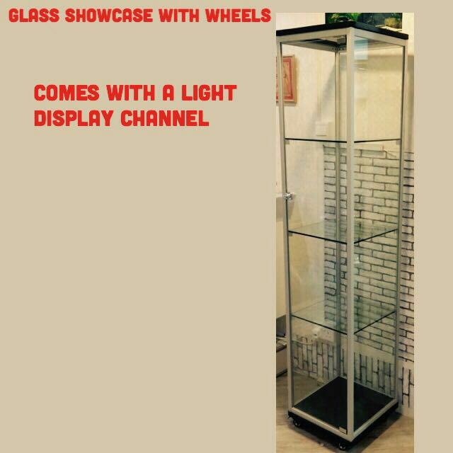 Glass Showcase With Wheels & Lock, Furniture & Home Living, Furniture ...