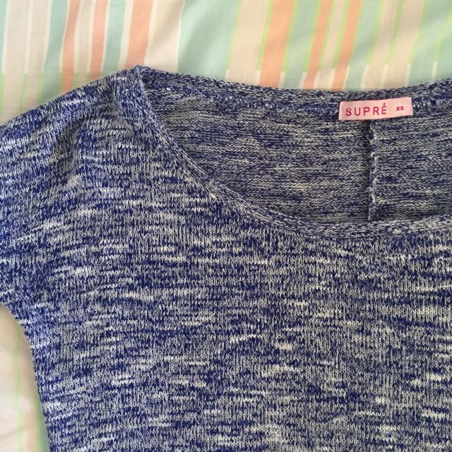 SUPRE Blue Knit Cropped Top With Long Sleeves, Women's Fashion, Tops ...