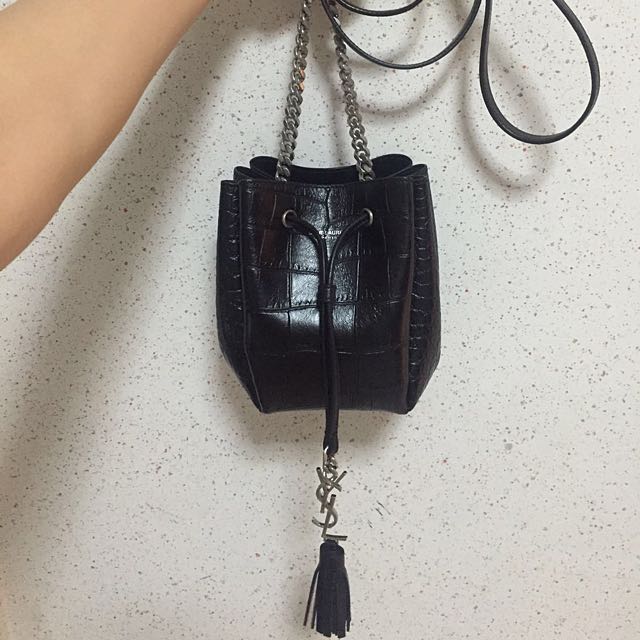 YSL Croc Embossed Bucket Bag, Luxury, Bags & Wallets on Carousell