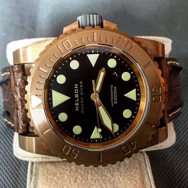Helson Bronze Shark Diver 45mm 1000m Waterproof On Hornback Leather ...