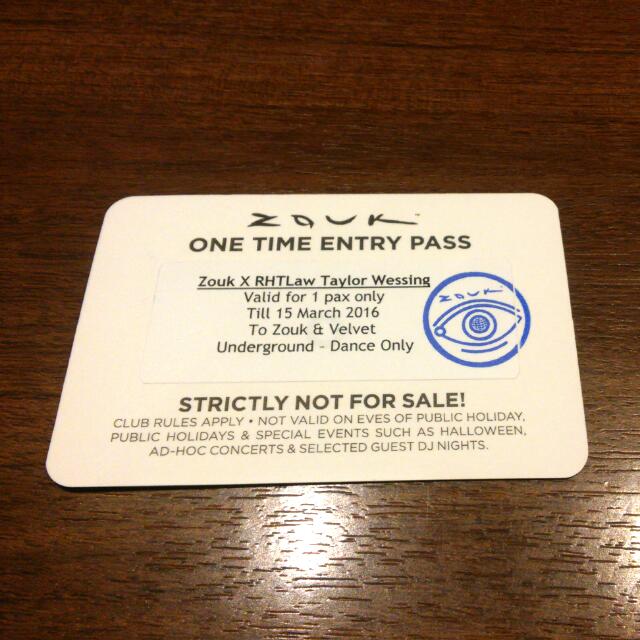 Zouk One Time Entry Pass, Tickets & Vouchers, Event Tickets on Carousell