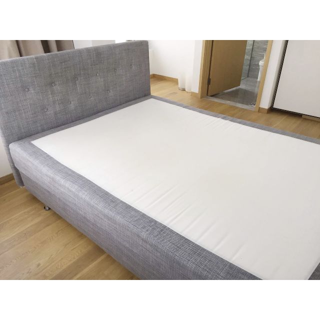 IKEA grey Engerdal Queen Bed with Headboard & HAFSLO Mattress ...