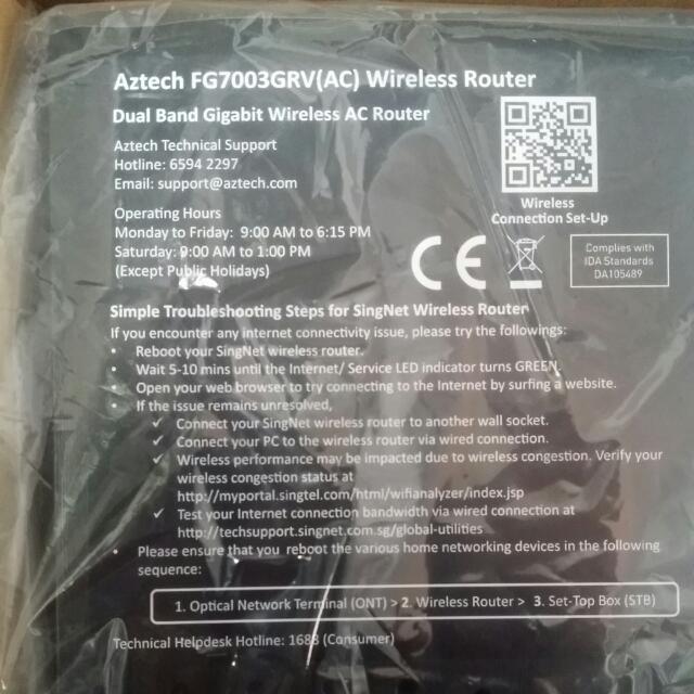Singtel Wireless Router BNIB FG7003GRV(AC), Computers & Tech, Parts ...