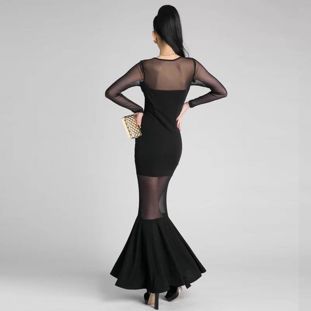 Black Semi Transparent Maxi Dress, Women's Fashion, Dresses & Sets ...