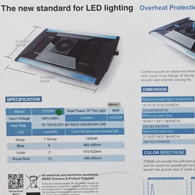 Brand New Zetlight LED ZT6500 90W For Marine Reef Tank Aquarium ...