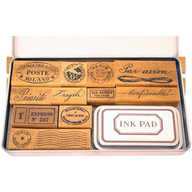 Cavallini & Co. Par Avion Vintage Wooden Rubber Stamp Set, Hobbies ...