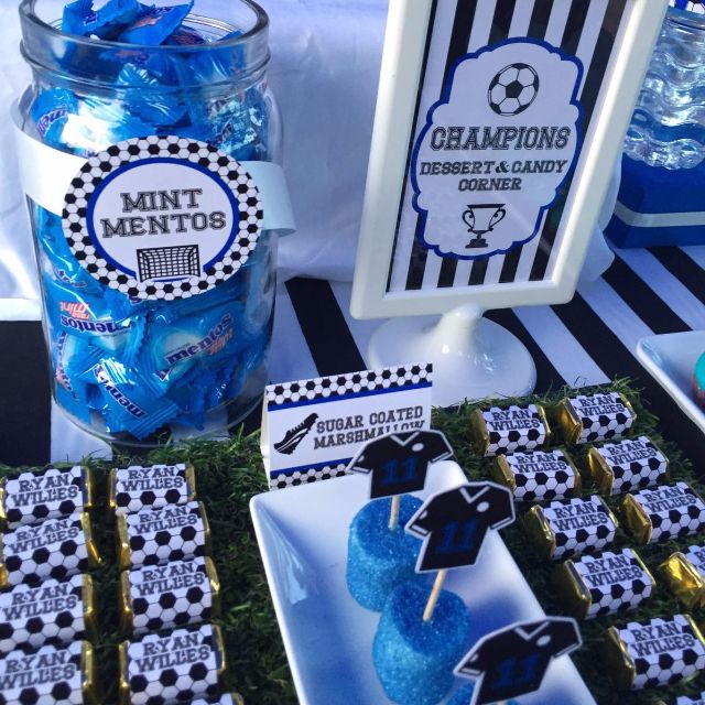Candy & Dessert table - Chelsea soccer theme, Babies & Kids, Baby ...
