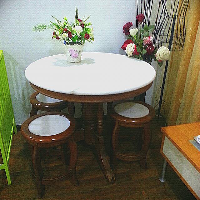 Old Marble Kopitiam Table, Furniture & Home Living, Furniture, Tables ...
