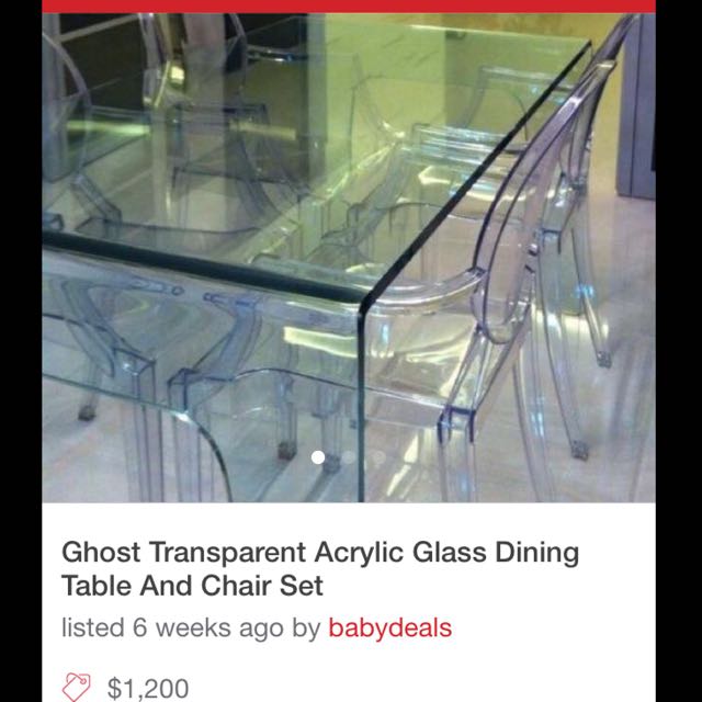 Ghost Transparent Full Glass Dining Table, Furniture & Home Living ...