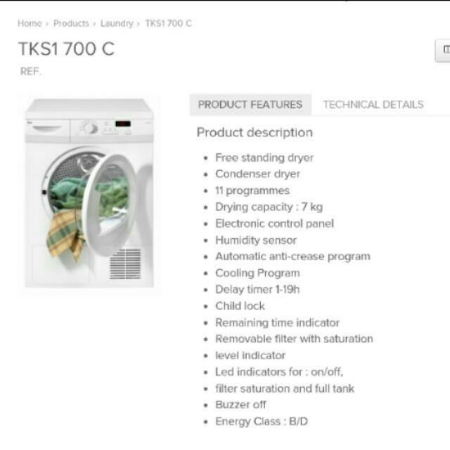 BN Teka TKS1 700C 7kg Laundry Dryer, Home Appliances on Carousell