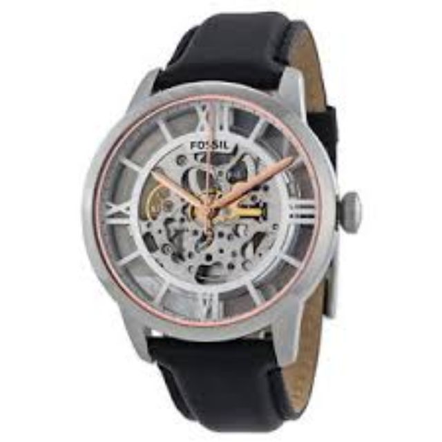 Authentic Fossil Automatic See Through Dial Black Leather Watch, Men's ...