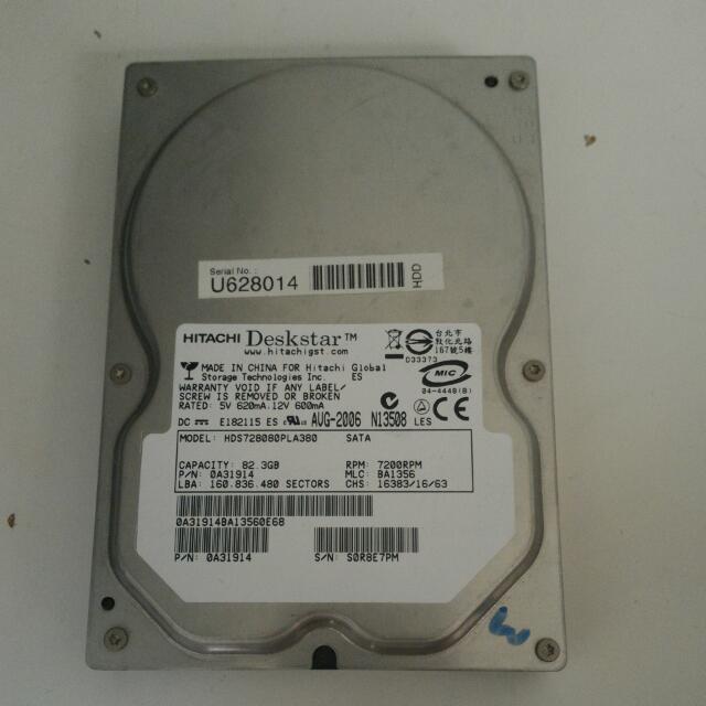 Hitachi Deskstar 80G Sata Hard Disj, Computers & Tech, Parts ...