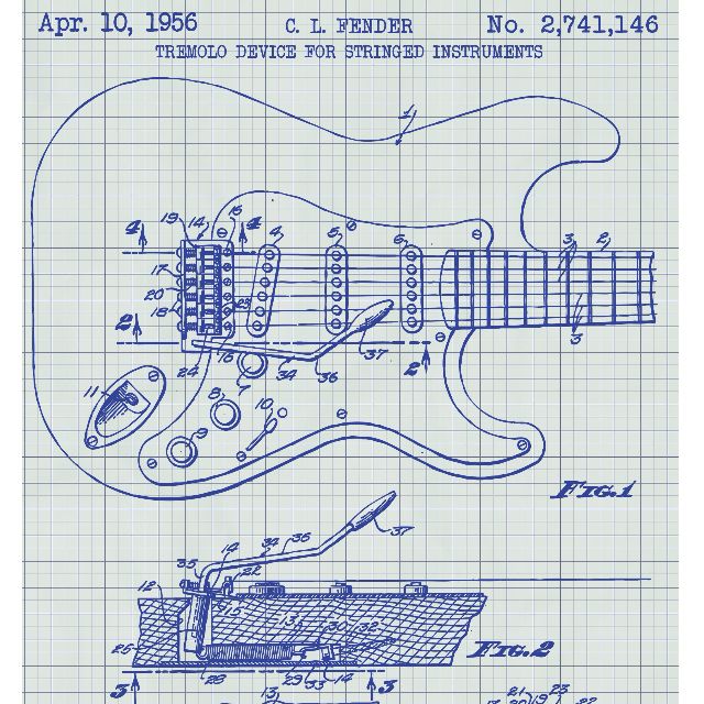 [RARE] Fender Stratocaster Guitar Blueprint Graphic Art Poster - NEW ...