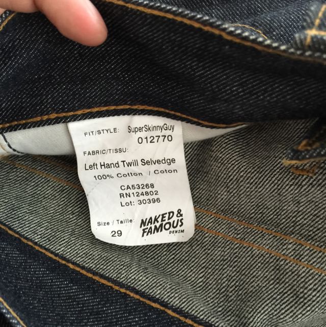 Naked & Famous Left Hand Twill Selvedge Super Skinny Guy Jeans, Men's ...