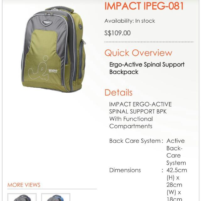 Ergo-active Spinal Support backpack, Men's Fashion, Bags, Backpacks on ...