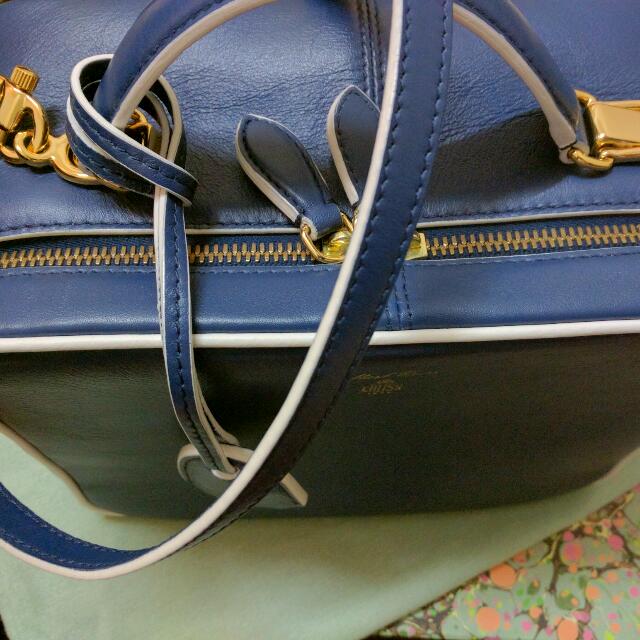 Mark Cross Laura bag in Navy/White, Luxury, Bags & Wallets on Carousell