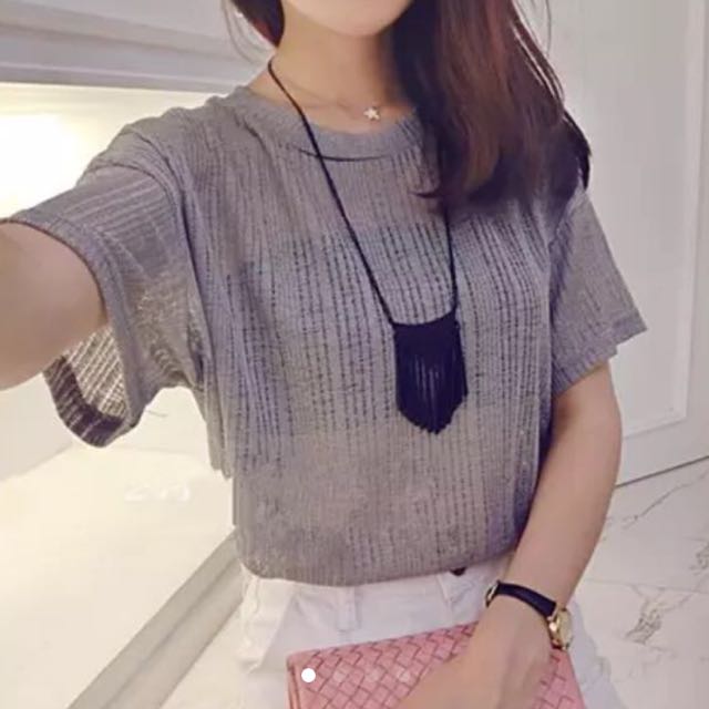 Grey Translucent Top, Women's Fashion, Tops, Sleeveless on Carousell