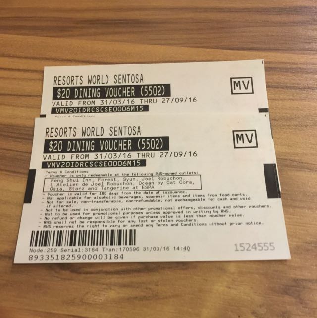 RWS Dining Voucher, Tickets & Vouchers, Vouchers on Carousell
