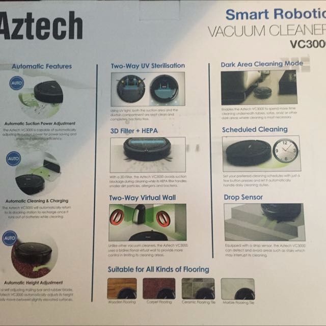 Aztech Smart Robotic Vacuum V3000, TV & Home Appliances, Vacuum Cleaner & Housekeeping on Carousell