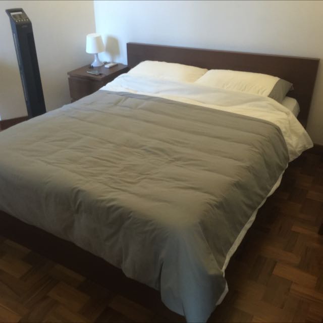 IKEA Malm Queen Bed With 2 Malm Side Tables And Hesseng Mattress ...