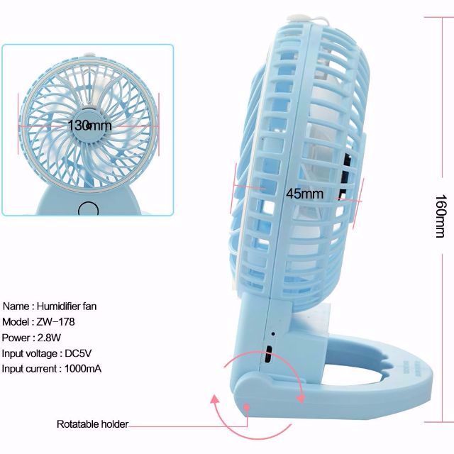 Table Fans Portable Desktop Humidifier Fan Handheld Fans Rechargeable ...