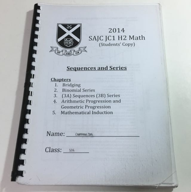 Sajc H2 Math Sequences And Series Lecture Notes Hobbies And Toys Books And Magazines Textbooks On