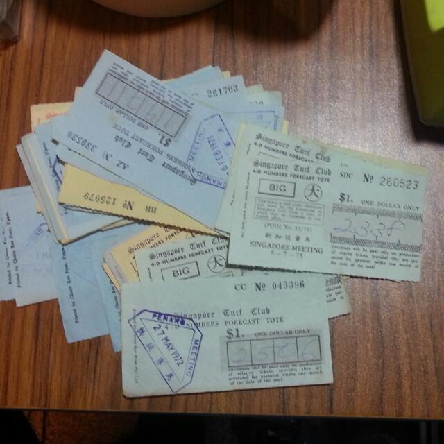 70s Singapore Turf club 4D ticket $5 each, Hobbies & Toys, Memorabilia ...