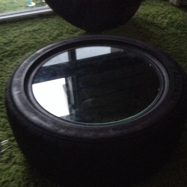 (reserved)tyre table with custom glass, Furniture & Home Living ...