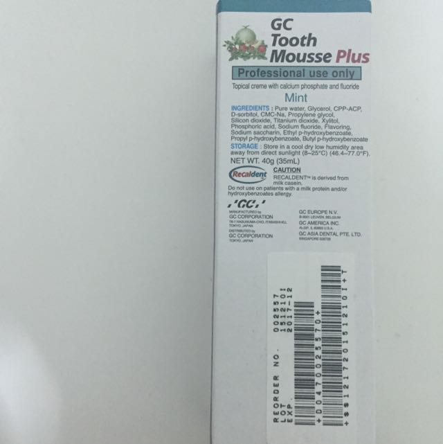 GC Tooth Mousse Plus, Beauty & Personal Care, Face, Face Care on Carousell
