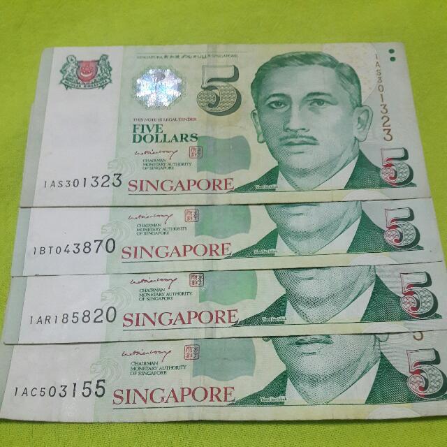 Singapore $5 portrait series notes. Sign by :Lee Hsien Loong. 4 pcs ...