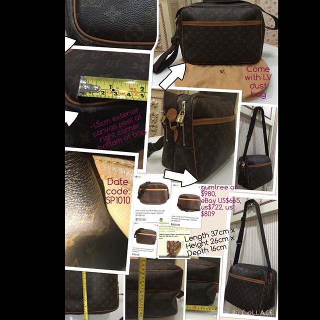 R-Authentic LOUIS VUITTON Monogram Canvas Reporter GM Large Messenger ...