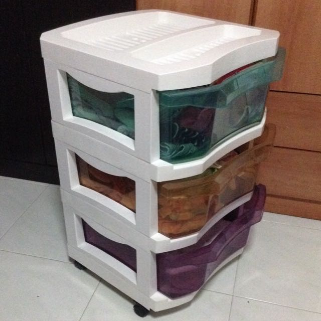 3 Tier-Layer Plastic Storage Box / Drawer Storage Cabinet with Wheels ...