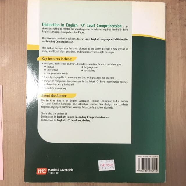 Distinction In English O Level Comprehension By Marshall, Hobbies ...