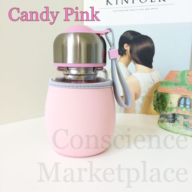 [Sold Out] Penguin Tea and Fruit Infuser Bottle, Candy Pink Glass Tea ...