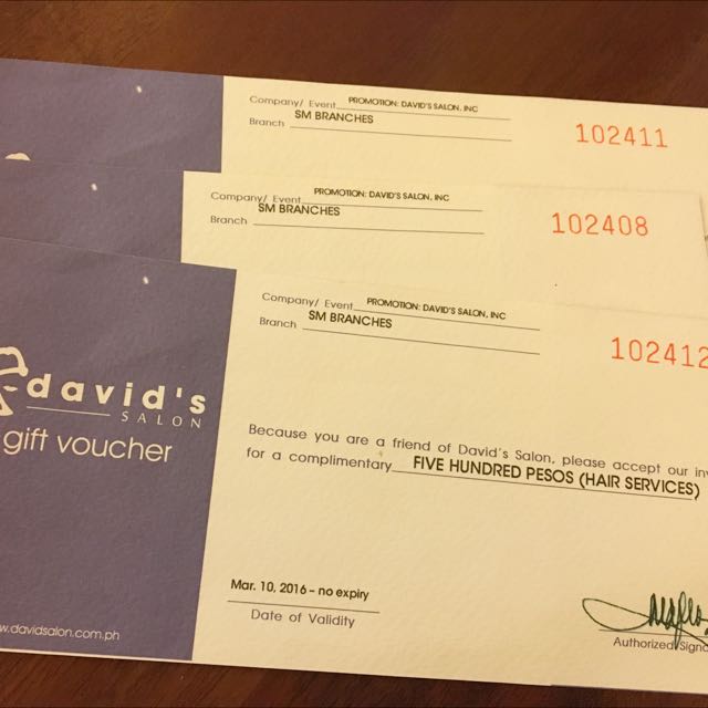 David's Salon Gift Vouchers, Tickets & Vouchers, Vouchers on Carousell